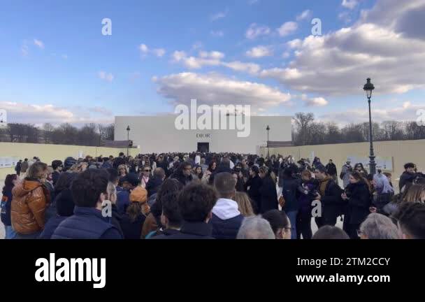 Paris, France, February 28, 2023: a huge crowd of fans meets his ...