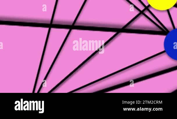 Animation with moving lines and circle shapes linked together on pink ...
