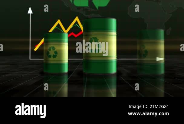 Recycling ecology reuse barrels on growing chart. Green environment and ...