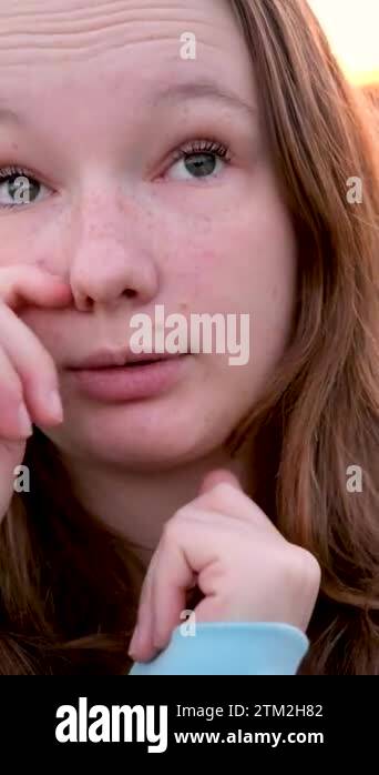 Dont Touch Your Face. Girl rubbing eye with dirty hands.Precautions ...