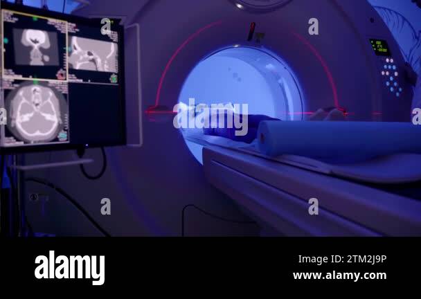 4k video CT scanning of abdomen of woman in medical clinic. Girl ...