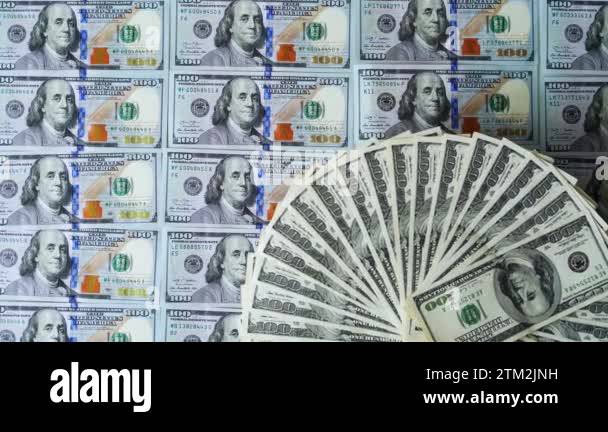 Rich background of american money. Rotation of 100 dollar banknotes ...