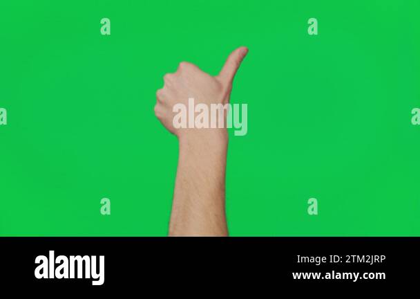 Male hand shows gestures and signs of success on a chroma key green ...