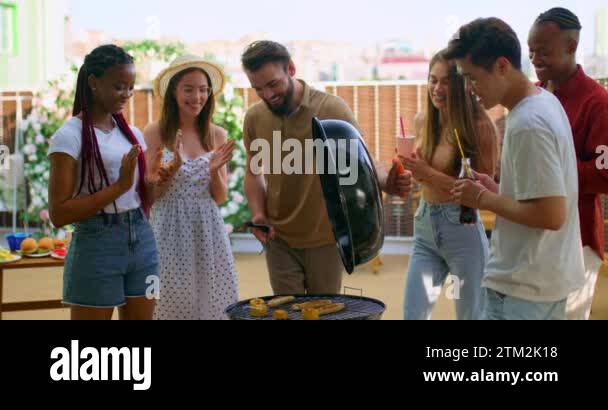 Friendly happy fellows clapping hands, celebrating holiday, rejoicing ...