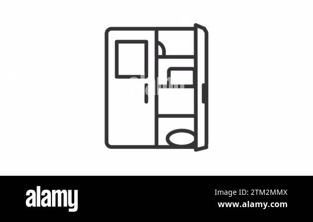 Animated smart fridge linear icon. Innovative kitchen appliance. Food ...
