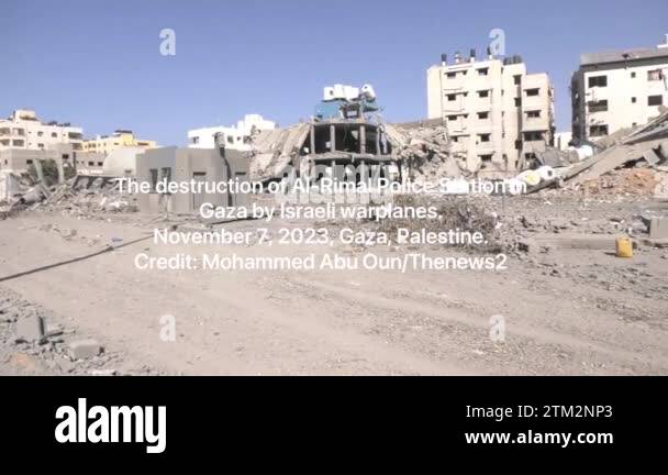 The destruction of Al-Rimal Police Station in Gaza by Israeli warplanes ...