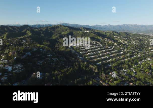 Drone shots of mansions on Hollywood Hills in Los Feliz area in Los ...