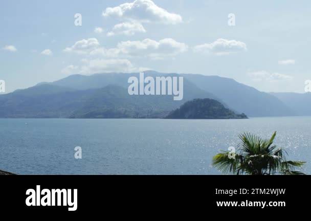 The promontory of Bellagio and Lake Como seen from Varenna. Aerial view ...