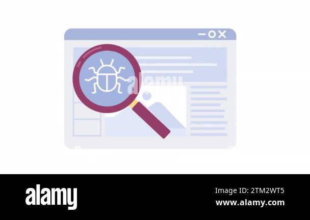Animated scan website for bugs. Security testing. Flat cartoon style ...