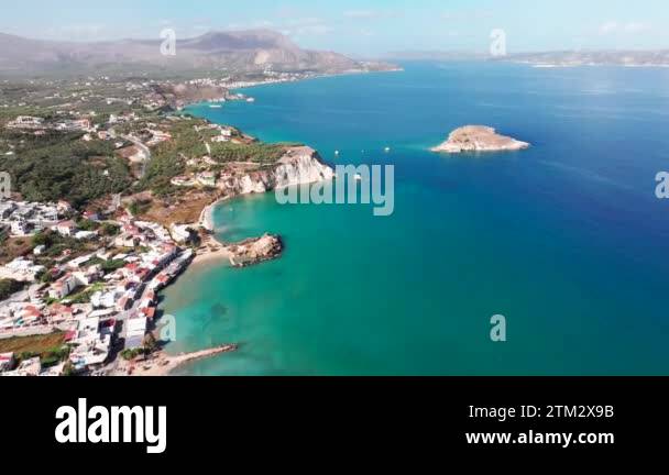 Crete, Greece. Aerial drone shot. Falassarna Beach in Chania, Elafonisi ...