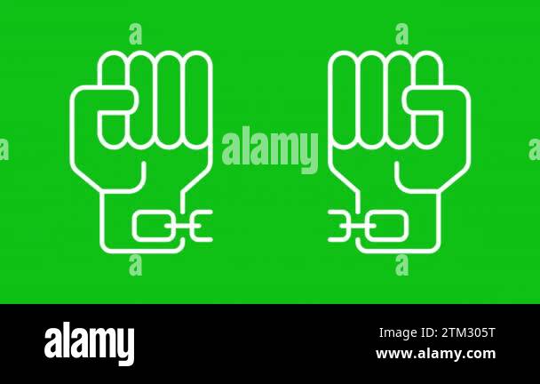 Freedom white line icon animation. Breaking chains. Defend slavery ...