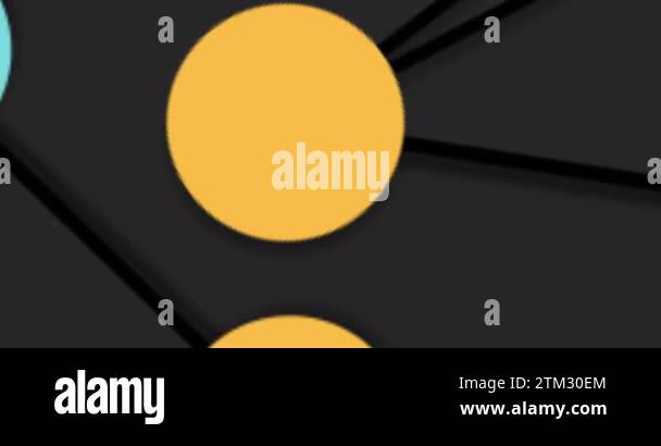 Animation with moving lines and circle shapes linked together on gray ...