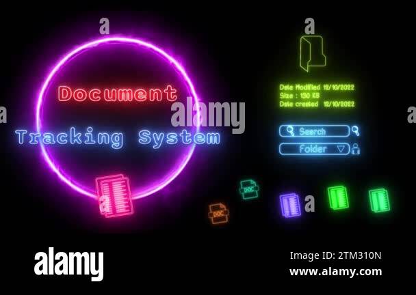 documents tracking system Neon red-blue Fluorescent Text Animation pink frame on black ...