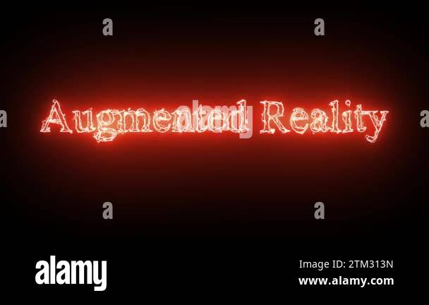 Abstract Augmented Reality red color neon glowing text animation on ...