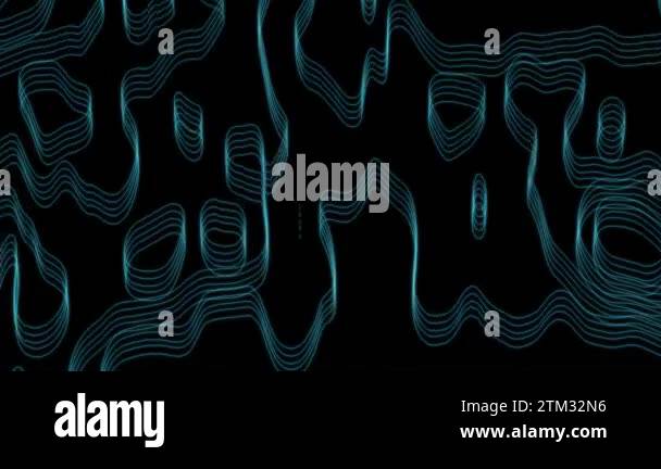 Topographic map glow abstract animated outline moving waves on black ...