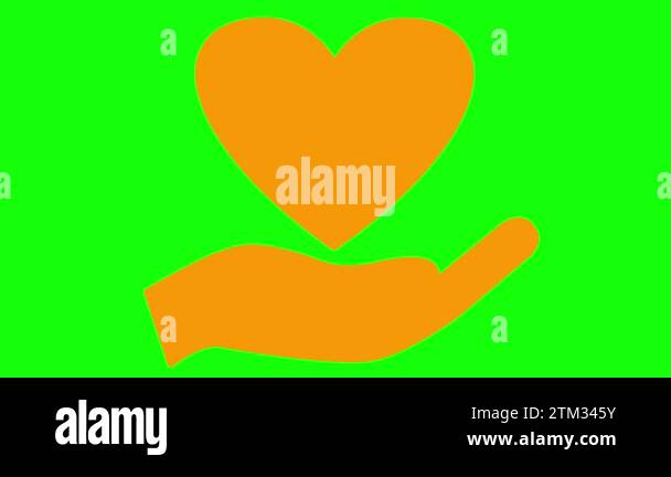 Animated orange pounding heart on palm. Looped video of heart beating ...