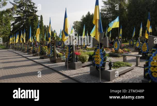 Military cemetery in Ukraine. Soldiers of the Ukrainian army who died ...