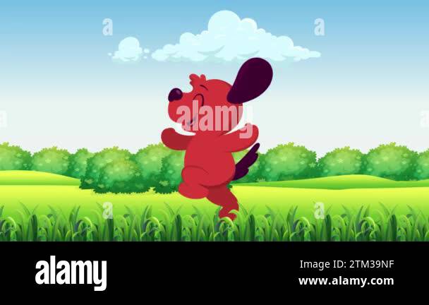 Cartoon Dog Running With Joy In Animated Forest Background With Camera ...