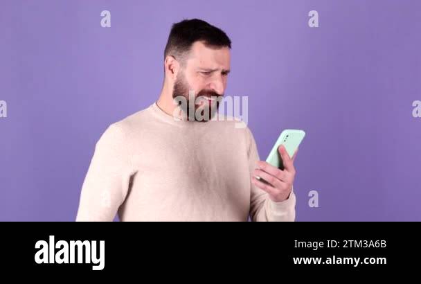 Phone call and frustrated man with conflict, problem or bad connection ...