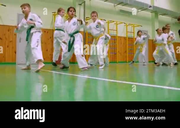 KYIV, UKRAINE - NOVEMBER 16, 2023: Kids' Taekwondo. Kids getting ...