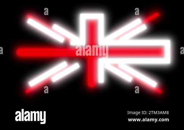 Neon flag of Great Britain on a black screen. The flickering sign of ...