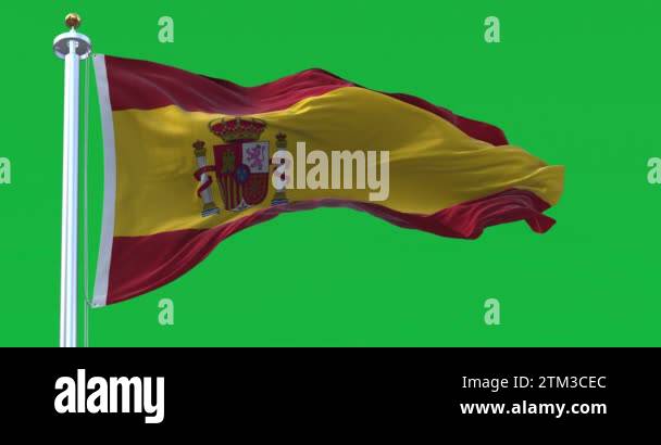The national flag of Spain waving. Three horizontal stripes in red ...