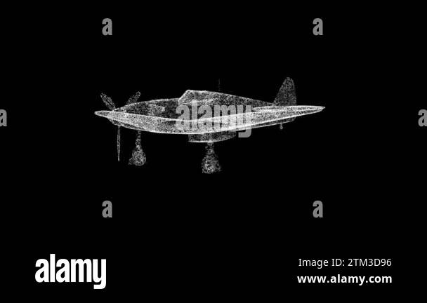 3D propeller-driven aircraft plane rotates on black bg. Object ...