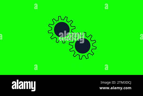 Two black gears rotating on green background. 4K resolution animation ...