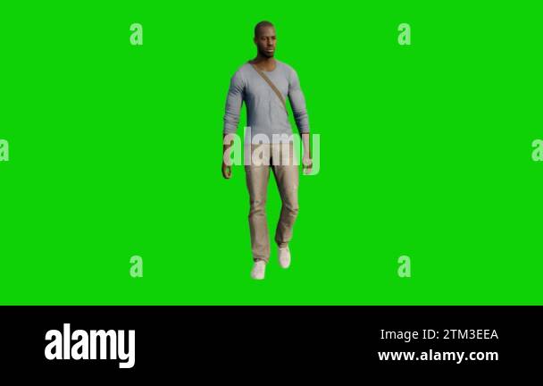 African man student athlete with green screen walking to classroom on ...