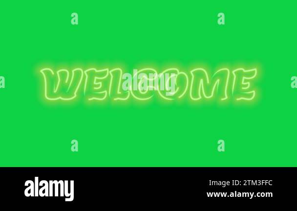 WELCOME text in neon red colour banner background green screen Stock ...