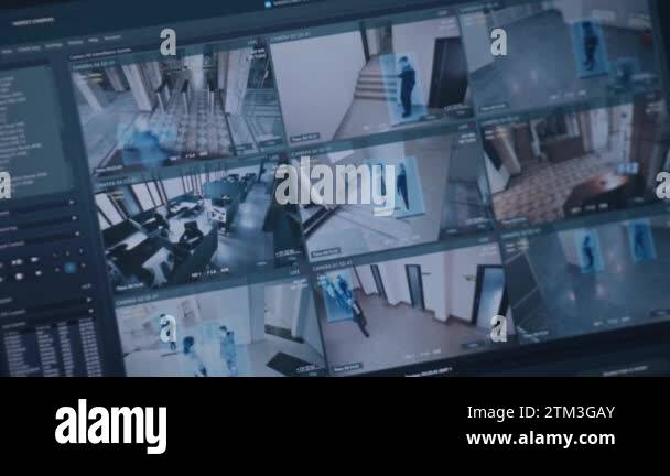 Playback from CCTV cameras in business office displayed on digital ...
