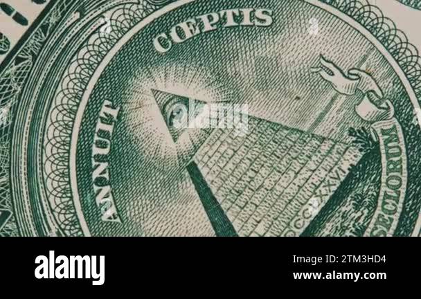 Mason sign symbol of the all-seeing eye sign rotates on a one dollar ...