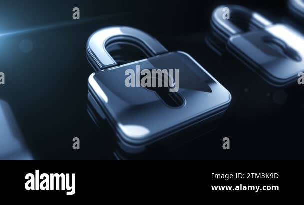 Cyber security and digital computer protection with padlock golden ...