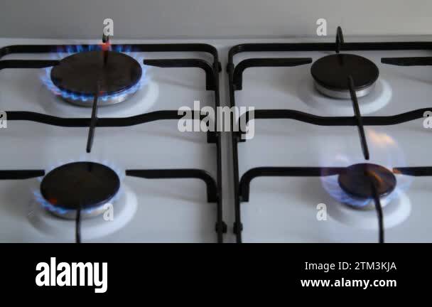 Gas burner. Combustion of domestic gas with impurities. Bad, dirty ...