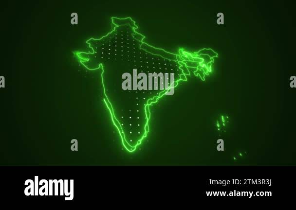 Neon Green India Map Borders Outline Loop Background. Neon Green ...