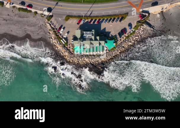 Historic Sun and Surf building at Long Sands Beach top view in village ...