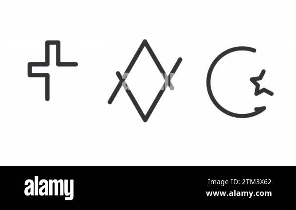 Animated religions linear icons. Islam, Christianity and Judaism ...