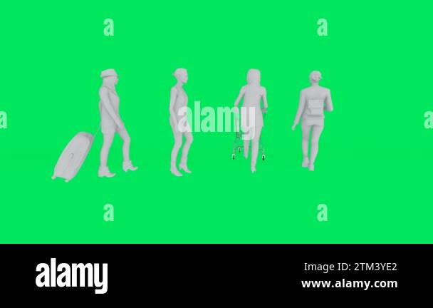 3d female tourist summer vacation island green screen isolated ...