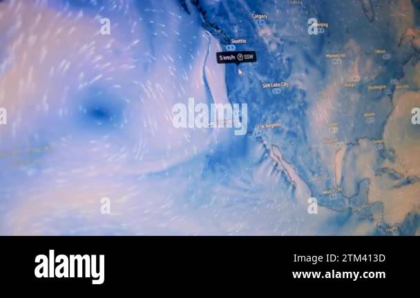 Weather over USA America precipitation wind map. Shot of a computer ...