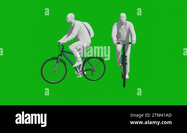 3D student man green screen cycling pose with two different views ...
