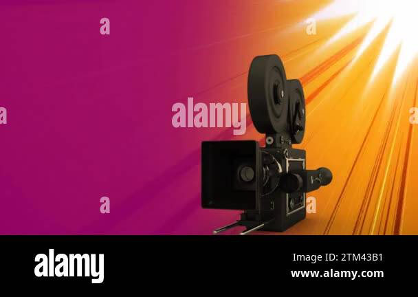 Animation of motion picture camera over moving abstract pattern and ...
