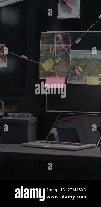 Vertical video: Police investigation office with research board and ...