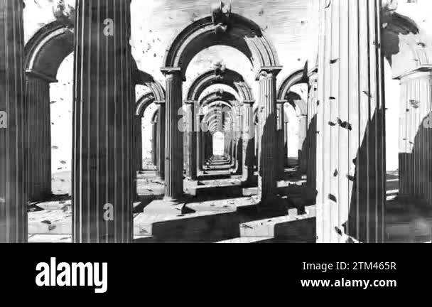 Movement Along The Architectural Gallery, Consisting Of White Columns ...