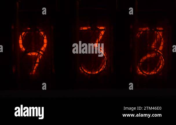 Retro vacuum tube display on the device counts seconds. Displaying ...