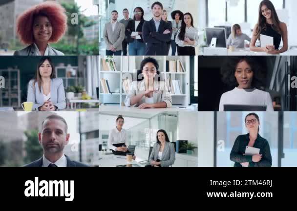 Video of headshot screen application view of diverse people doing a ...