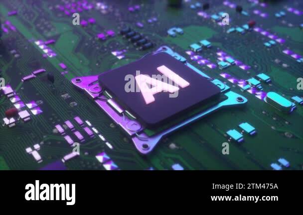 AI Symbol. CPU Processor starting Artificial Intelligence digitalization of data information ...