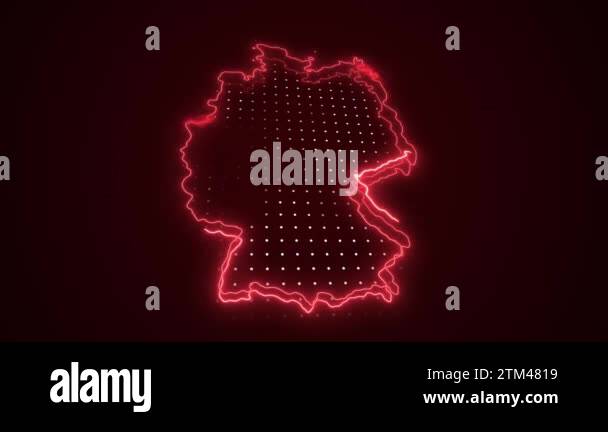 Neon Red Germany Map Borders Outline Loop Background. Neon Red Colored ...