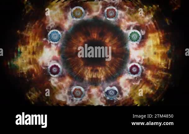 4k beautiful animated mandala background with chakras sphere. Seamless ...