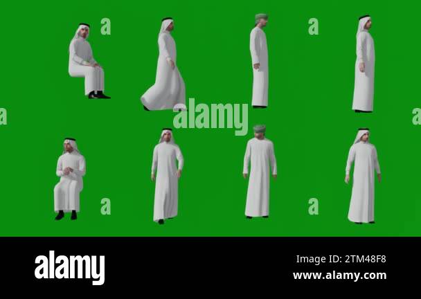 3D Arab citizens on green screen walking talking and thinking animated ...