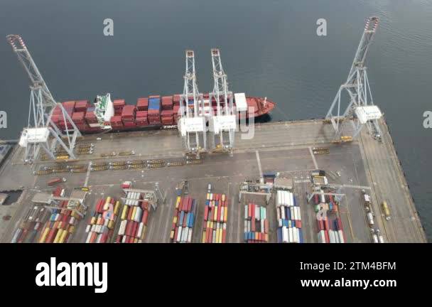 vessel cargo ship, aerial shot vessel cargo ship loading from cargo ...